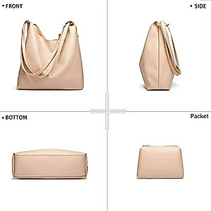Women Fashion One Shoulder Bag Soft Pu Leather Hobo bag Set 2pcs Wallets (Apricot)