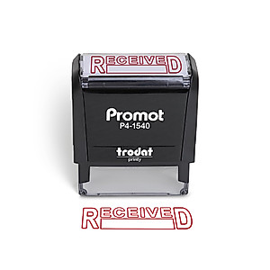 Promot Received Self Inking Rubber Stamp - Refillable Received Stamper - Business, Bookkeeping, Ordering, Accounting, Work, Office Stamps - Red Ink