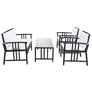 SAFAVIEH Outdoor Collection Reslor Wicker Cushion 4-Piece Living Set PAT7713A, Black/White