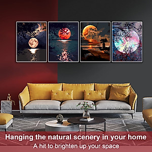 COLORWORK DIY Paint by Numbers, Canvas Oil Painting Kit for Kids & Adults, 12" W x 16" L Drawing Paintwork with Paintbrushes, Full Moon 4 PCS Set