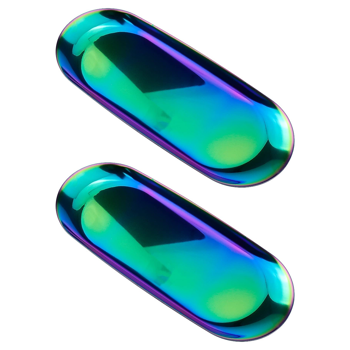WDONAY 2 Pcs Stainless Steel Jewelry Tray Fruit Tray Storage Tray Desktop Storage Tray Metal Oval Tray Multicolor