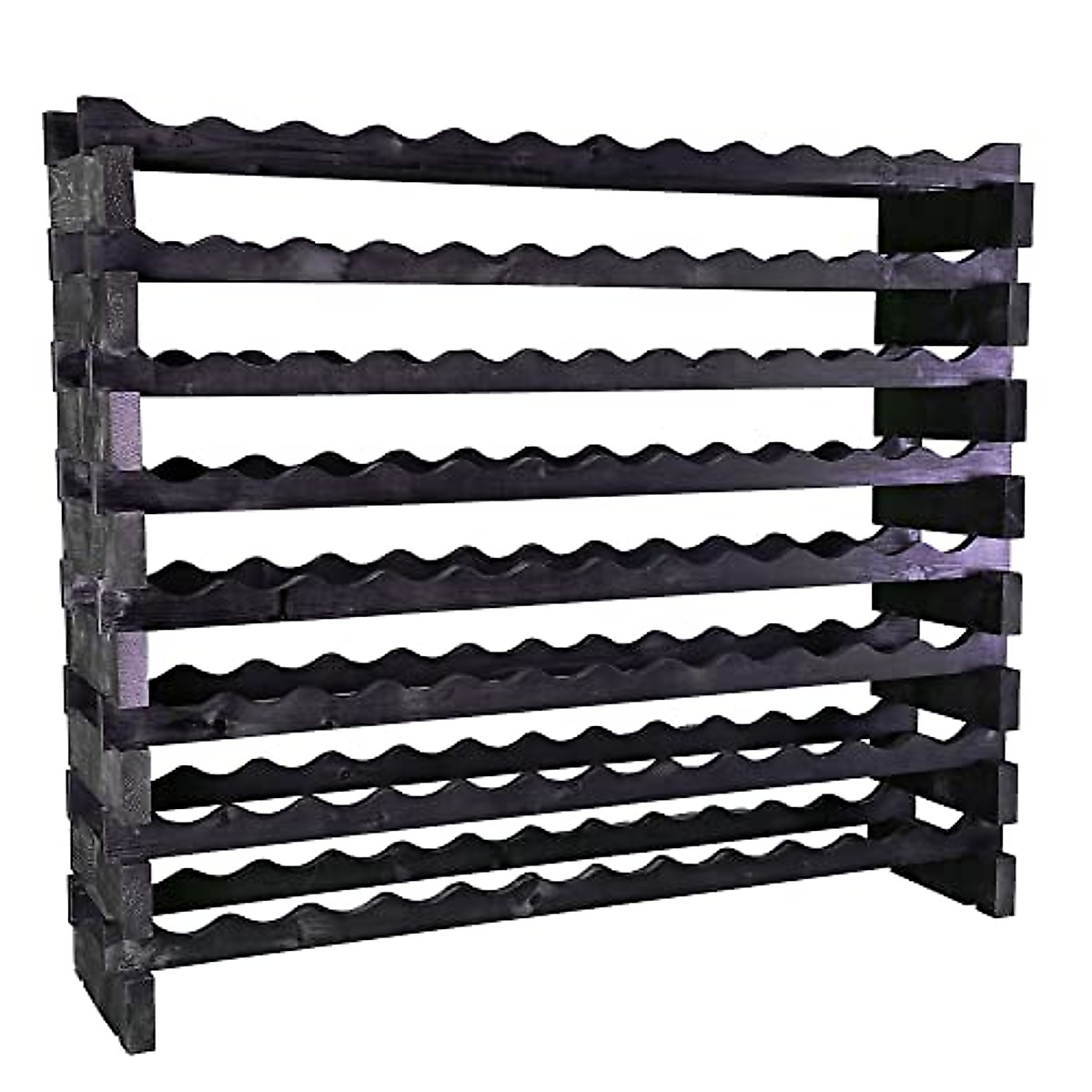 Stackable Modular Wine Rack Wine Storage Rack Wine Holder Display Shelves for Wine Cellar or Basement, Freestanding Wine Rack Thick Wood Wobble-Free (Black, 12 X 8 Rows (96 Slots))