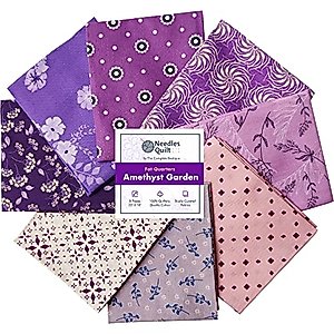 Needles Quilt Studio - 8 Fat Quarters 22" X 18" (Amethyst Garden) | Cotton Quilting Fabric Bundles - Quarter Yard Material for Sewing & Quilters - Precut Bundle Pattern Cloth Packs