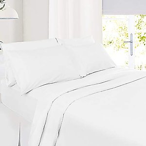 Setaluna Soft and Silky 4 Piece Bed Sheet Set – Easy Fit 12" to 18" Deep Pocket Fitted Sheet, Flat Sheet, Pillow Cases, Breathable & Cooling Comfy Sheets, Full Size, White