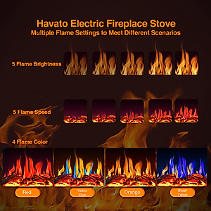 Havato Electric Fireplace Heater with Remote Control, Overheating-Protection, Realistic Flame, 5100 BTU Output, 25" Freestanding Electric Fireplace Stove for Indoor Use, Beige