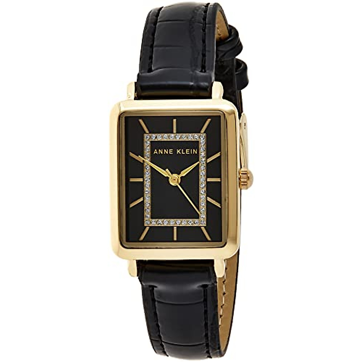 Anne Klein Women's Japanese Quartz Dress Watch with Faux Leather Strap, Black, 14 (Model: AK/3820GPBK)