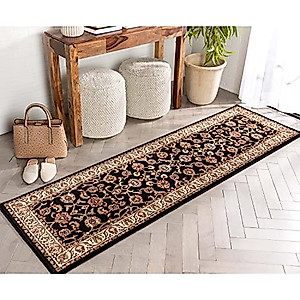 Noble Sarouk Black Persian Floral Oriental Formal Traditional Rug 3x10 ( 2'7" x 9'6" Runner ) Easy to Clean Stain Fade Resistant Shed Free Modern Contemporary Transitional Soft Living Dining Room Rug