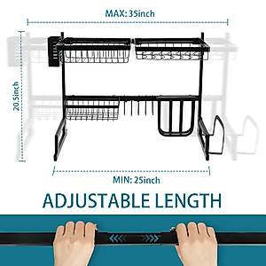 Vipush Over The Sink Dish Drying Rack - Large Dish Drainer for Storage Kitchen Counter Organization, Adjustable Stainless Steel Over Sink Display(25-35inch)