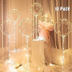 Led Lights Up BoBo Balloons 20 Inches, 10 Pack Whit Stick 70 cm, Led WHITE Color, Decoration, Party Halloween Christmas, Birthday, Wedding, Bubble Balloons. Globos transparentes