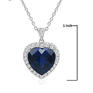 Amanda Rose Colection Heart of the Ocean Created Blue and White Sapphire Pendant Necklace for Women in 925 Sterling Silver (12ct tw) on an 18 inch Sterling Silver Chain