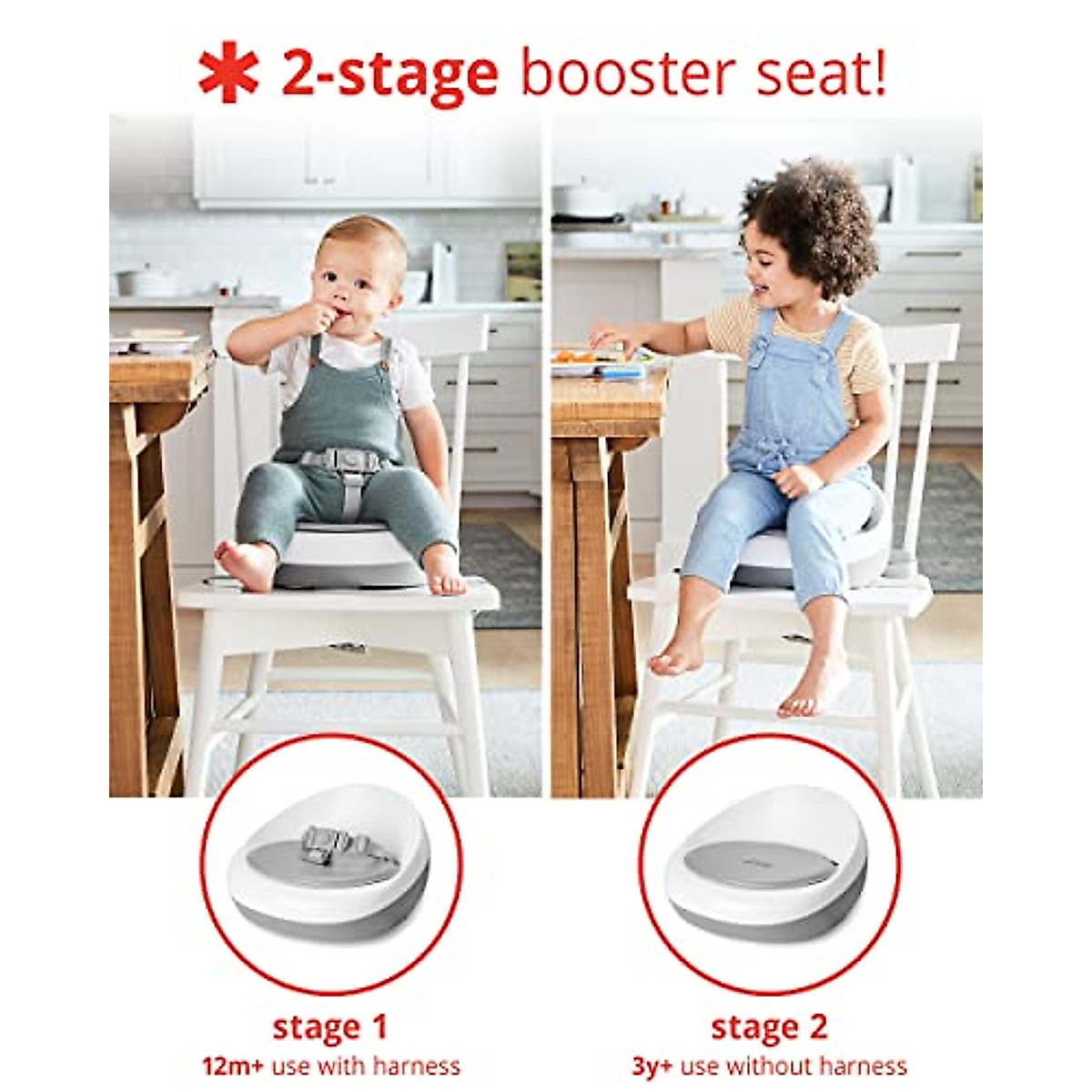 Skip Hop Booster Seat for Dining Table, Sleek Seat Booster, Grey/White