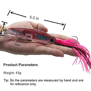 DAMIDEL 4 Pcs Large Simulation Squid Fishing Lures Bait Kit, Over 5.5 in/ 43g, 3D Holographic Eyes，Built-in Multicolored Lead BlocksThrough Heavy Duty ，Stable and Tempting
