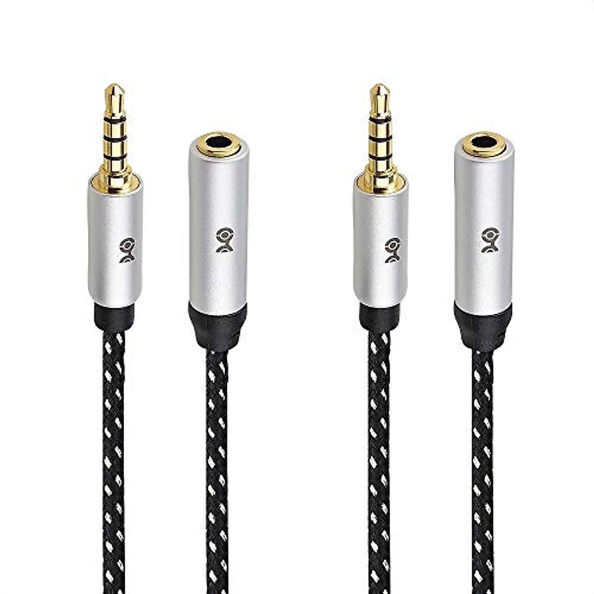 Cable Matters 2-Pack Headset Extension Cable 6 ft (3.5mm Extension Cable/TRRS Extension Cable, Gaming Headset Extension Cable) with Mic Support in Black - 6 Feet