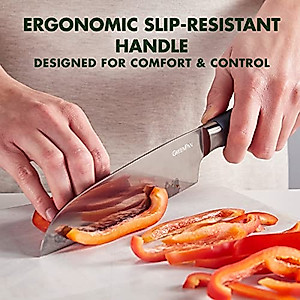 GreenPan Titanium 7" Santoku Knife, Titanium Coated, Stainless Steel, Eco-friendly, Ergonomic Grip, Slip Resistant, Balanced, Heat Treated, Hand Sharpened, Dishwasher Safe