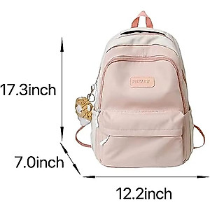 Aesthetic Backpack Cute Kawaii Backpack with Pendant 15.6 Inch College Cute Bookbag Laptop Bag Preppy Backpack (Pink,One Size)