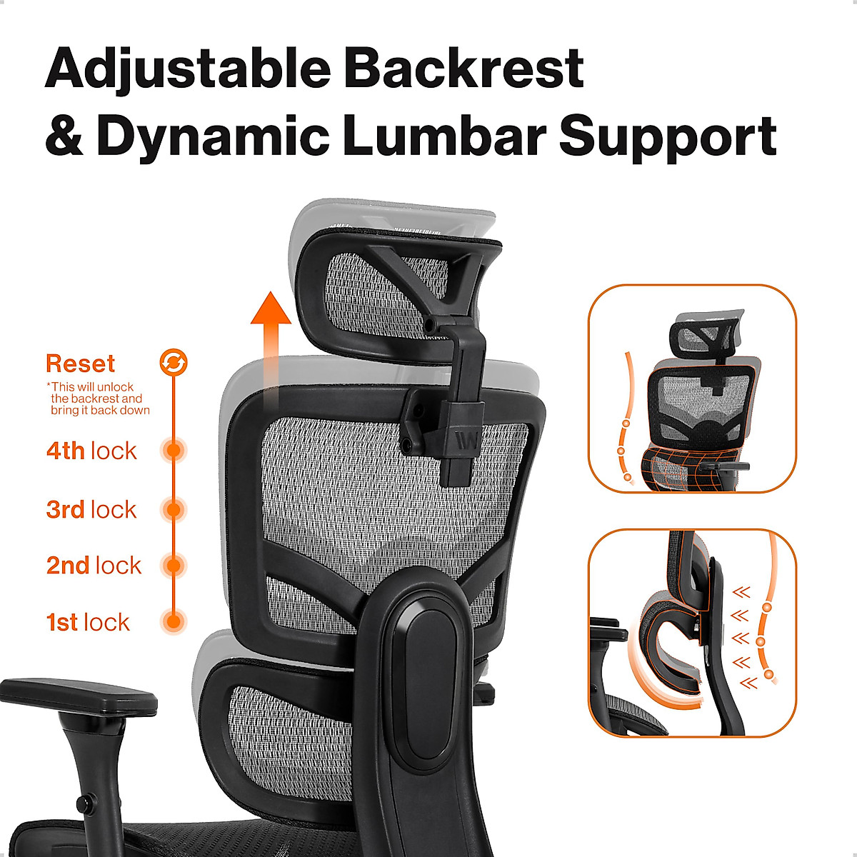 Wellnewlife Prestige Ergonomic Office Chair Adjustable Lumbar Support and Seat Depth, Mesh Office Chair with 4D Adjustable Armrest, Adjustable Headrest and Wheels, High Back Home Office Desk Chairs
