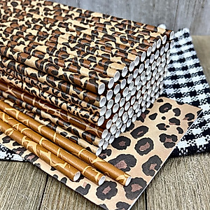 Outside the Box Papers Safari Theme Animal Print Paper Drinking Straws 7.75 Inches 75 Pack Black, Brown, Tan