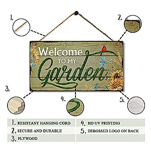 Rustic Garden Signs Vintage Welcome to My Garden Hanging Plaque Moms Dads Herb Plants Welcome Signs by 6''x11.5''