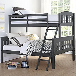 Dorel Living Airlie Solid Wood Bunk Beds Twin Over Full with Ladder and Guard Rail, Slate Gray
