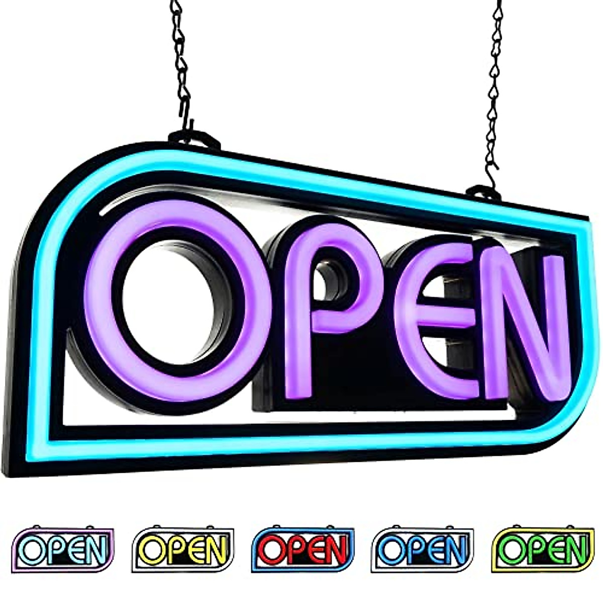2 Open Signs by Element Lux - 49 Color Combinations - 1 Medium Size 16in x 7.5in - 1 Large Size 20 x 22in