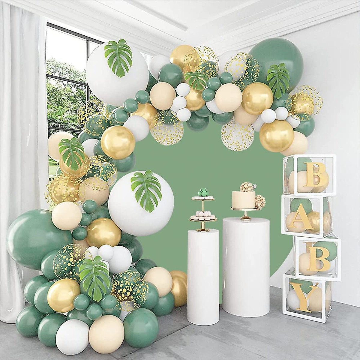 DORCEV 7.2x7.2ft Sage Green Round Backdrop Cover Polyester Solid Green Circle Backdrop Balloon Arch Cover for Party Kids Baby Shower Gender Reveal Birthday Party Bridal Shower Wedding Party Decor Prop