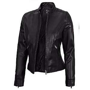 Blingsoul HRF Real Lambskin Black Leather Jackets For Women | [1309743] Carrie Black, M