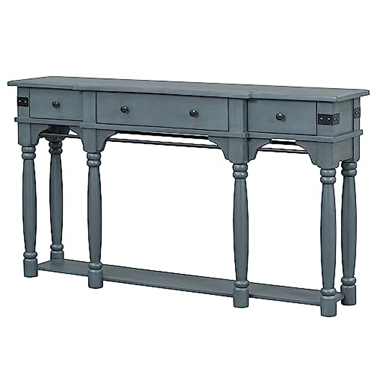 Bellemave Console Table Entryway Table with 3 Storage Drawers and Open Style Shelf Retro-Style Sofa Table for Living Room, Couch, Hallway, Foyer, Kitchen Counter (Dark Navy)