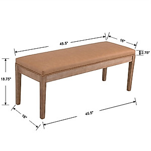 LZAREAL Upholstered Entryway Bench Farmhouse Shoe Benches for Hallway Porch Bedroom Bench for End of Bed Dining Bench for Dining Table Dining Room Kitchen Window with Wood Legs, PU Leather, Brown