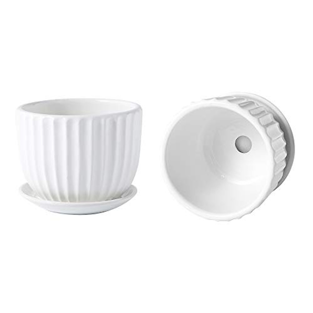 HXYPN Succulent Pot Round Stripe White Ceramic Pots 4 inch Plant Pots Small Flower Planter Pot, Pack of 4 - Plants Not Included