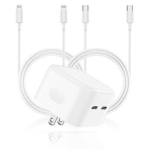 35W iPhone 14 13 Fast Charger,Dual USB-C Port Compact Power Adapter PD3.0 GaN Foldable Plug,Fast Wall Charger Block with 6Ft Type C to Lightning Cable for iPhone 12 11 Pro Max/XS/XR/X/8/iPad,AirPods