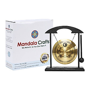 Mandala Crafts Chinese Gong - Mini Gong with Stand - Zen Art Brass Feng Shui Desktop Gong with Stand Asian Gong Bell for Home Decoration Dragon
