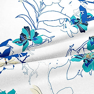 Abosbeet Blue Plant Flower King Duvet Cover Sets Farmhouse Botanical Floral Comforter Cover Sets 2 Pillowshames Bee Print Bedding Sets Soft Polyester Bedroom Decor