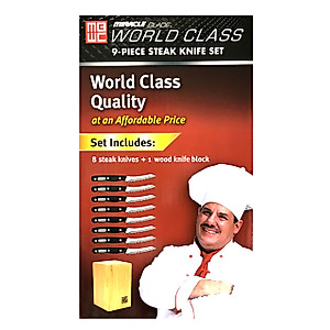 Miracle Blade World Class Quality 4'' Steak Knife Set, 9 Piece: 8 Steak Knives with a Mini Wood Block