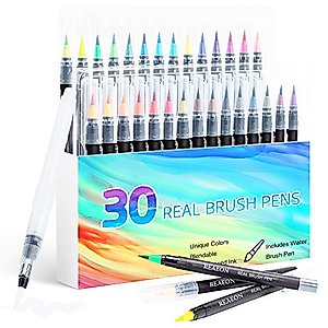 Watercolor Brush Pens, Real Brush Pen, 30 Watercolor Painting Markers with Flexible Nylon Brush Tips for Coloring, Calligraphy and Drawing (1 Water Brush Pens for Blending)