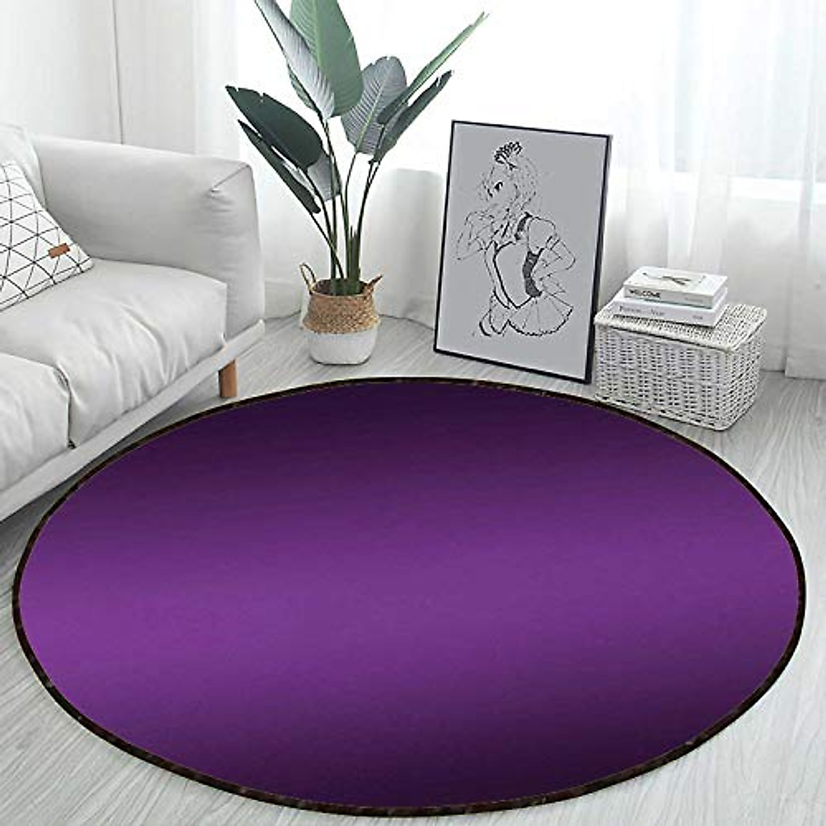 Purple Round Area Rug Ombre Coffee Table Mats for Study Bedroom Office Meeting Living Room Diameter 3 ft