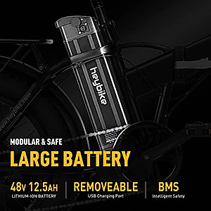 Heybike Mars Electric Bike Foldable 20" x 4.0 Fat Tire Electric Bicycle with 500W Motor, 48V 12.5AH Removable Battery and Dual Shock Absorber for Adults