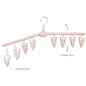 Fineget Portable Travel Shorts Skirt Shirt Socks Hangers with Clips Foldable Pants Clothes Plastic Suit Hangers Collapsible Non Slip Closet Organizer Retail Displays (Blue Pink, 2 PCS)