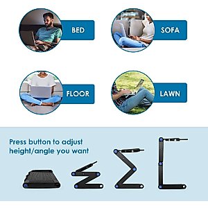 Laptop Table, Adjustable Laptop Bed Table, Laptop Computer Stand, Portable Laptop Workstation Notebook Stand Reading Holder with Large CPU Cooling Fan and Mouse Pad in Bed Couch Office Sofa
