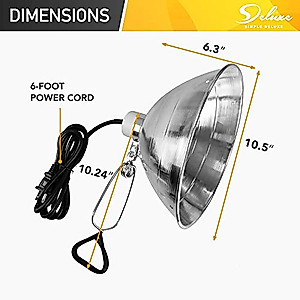 Simple Deluxe Clamp Lamp Light with 10.5 Inch Aluminum Reflector and Bulb Guard up to 250 Watt E26 Socket (no Bulb Included) 6 Feet 18/2 SJT Cord, Silver, 10.5 Inch Clamp Light