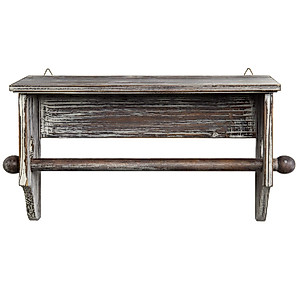 MyGift Wall Mounted Solid Torched Wood Paper Towel Roll Holder with Display Storage Shelf, Kitchen Hand Towel Bar with Top Storage Spice Rack