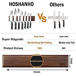 Magnetic Knife Holder for Wall 16 Inch, HOSHANHO Powerful Magnetic Knife Strip, Acacia Wood Magnet Knife Rack for Kitchen Knives & Tools