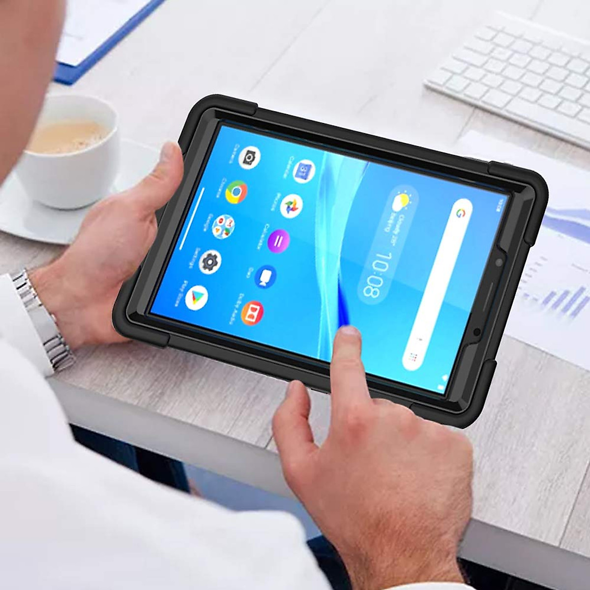 FIEWESEY For Lenovo Tab M7 Case,For Lenovo Tab M7 Gen 3 Case,Heavy-Duty Drop-Proof Shock-Resistant Rugged Hybrid case(Built-in Stand)for Lenovo Tab M7 Gen 3/M7/TB-7305F/TB-7305I/TB-7305X(Black/Black)