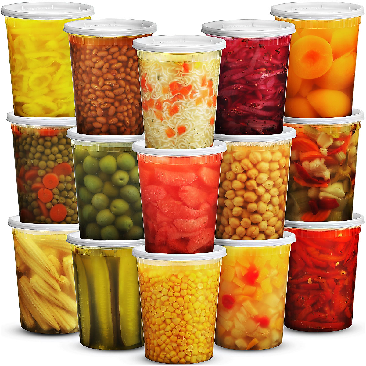 JoyServe 32 Oz Deli Food Containers with Lids - (36 Sets) Quart Airtight Plastic Food Storage for Takeout, Meal Prep, To-Go, Soup Freezer Containers with 36 Lids, BPA-Free, Dishwasher, Microwave Safe