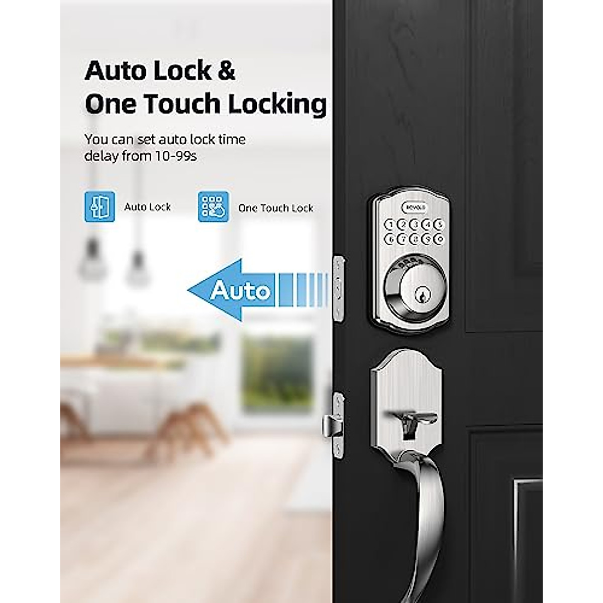 Revolo RE001 Electronic Keypad Deadbolt, Keyless Entry Door Lock, Keyed Entry, Auto Lock, Smart Lock with Handle, Front Door Handle Sets, Anti-Peeking Password, Satin Nickel