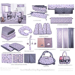 Bacati - 2 Pack Woodlands Bears Bison Owls Printed Neutral 100% Cotton Universal Baby US Standard Crib or Toddler Bed Fitted Sheets (Beige/Grey)