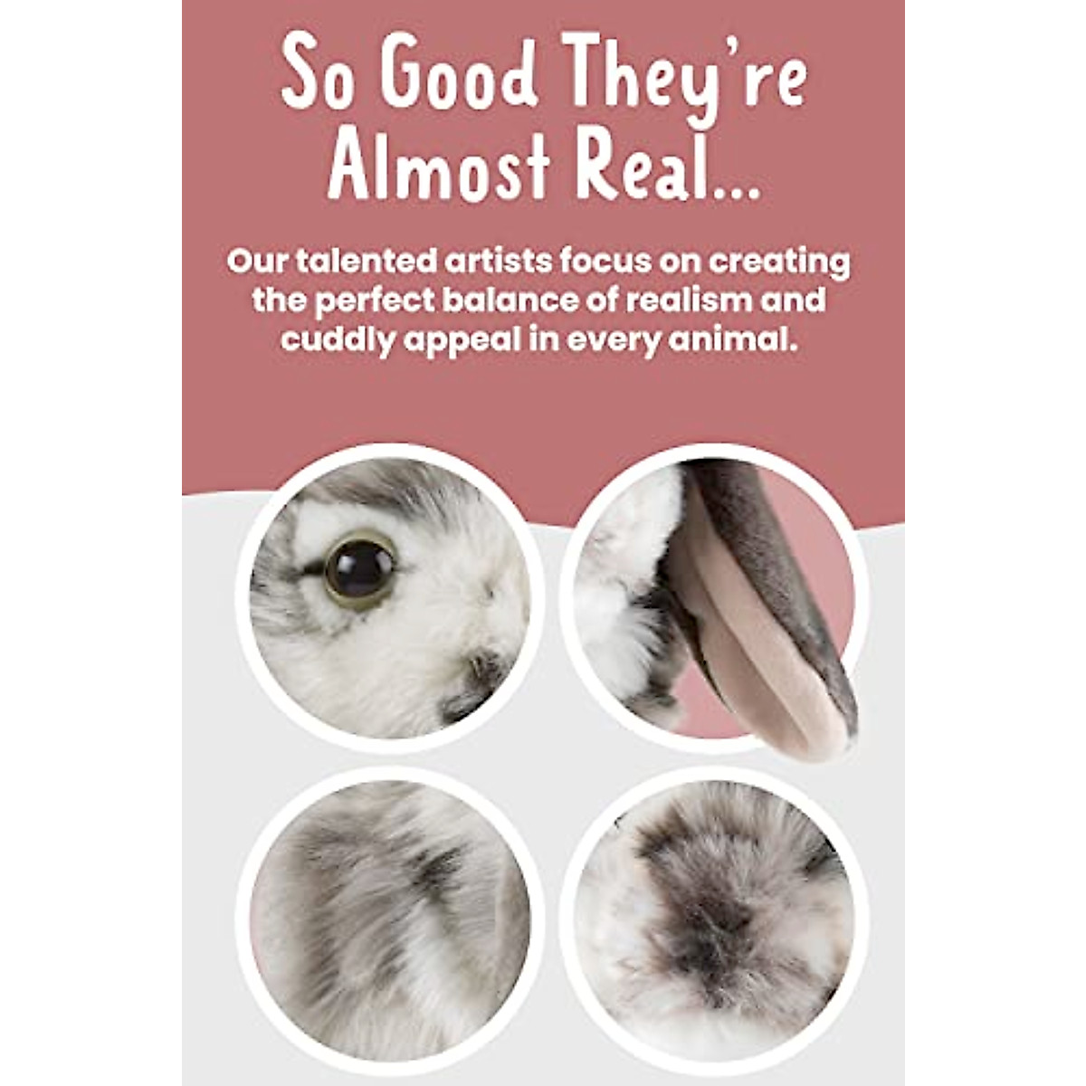 Living Nature Grey Dutch Lop Eared Rabbit, Realistic Soft Cuddly Bunny Toy, Naturli Eco-Friendly Plush, 10 Inches