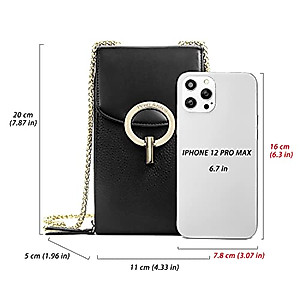 Pearl Angeli Crossbody Cell Phone Purses for women Small Leather Shoulder Wallet with RFID Credit Card Metal Chain（Black）