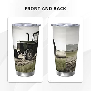 Tractor Agriculture Tranquil Tumbler with Lid and Straw 20oz Stainless Steel Car Cup for Hot and Cold Drinks, Double Wall Insulated Travel Coffee Mug Reusable Drink Thermos Cup Birthday Gifts