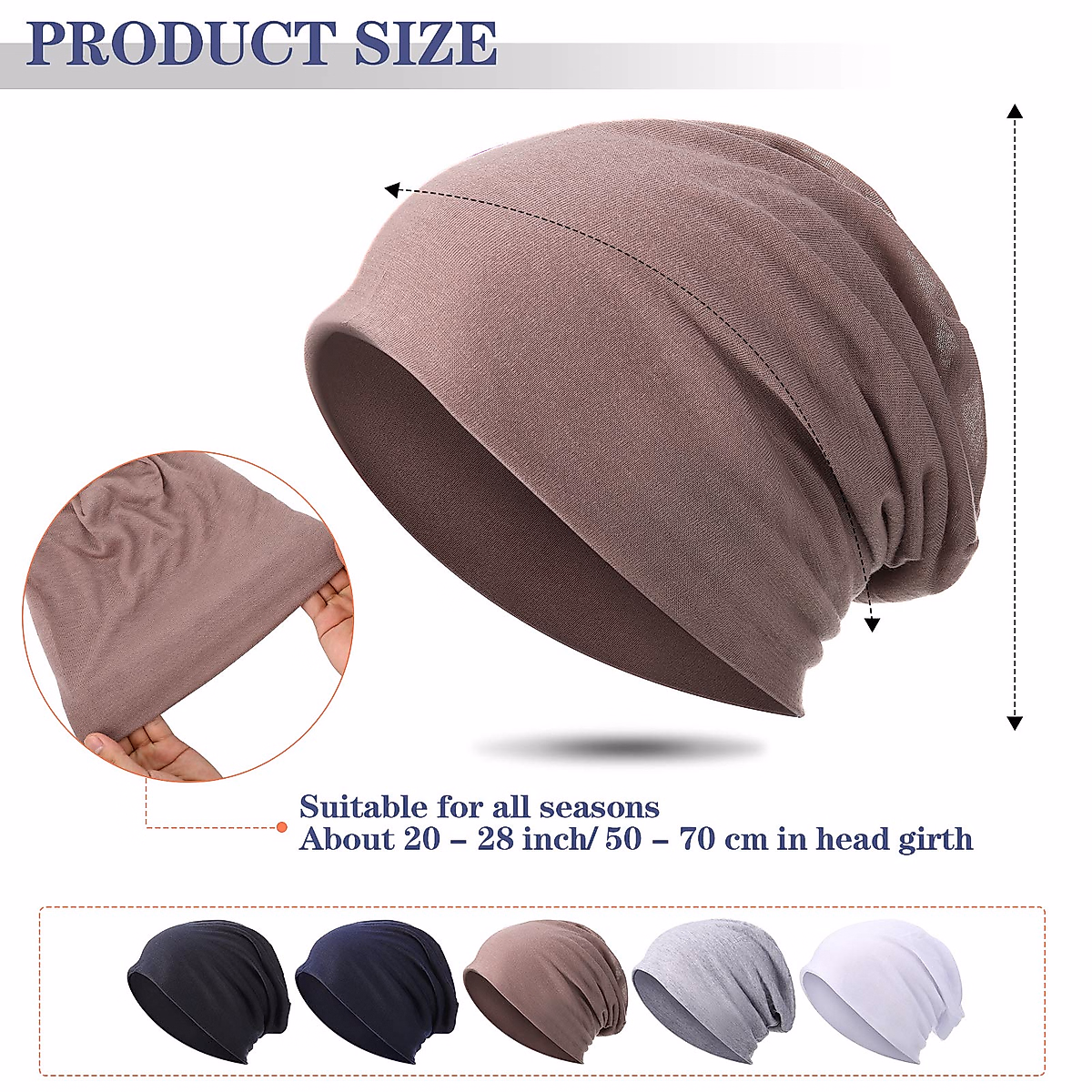 5 Pcs Unisex Slouchy Beanie Hats for Men Women Summer Beanie Hats Lightweight Baggy Dwarf Soft Chemo Sleep Caps(Dark Colors)