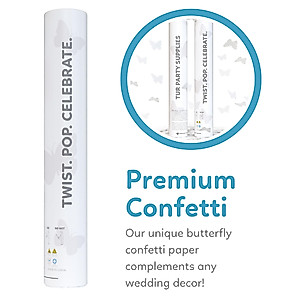 6 Pack White Butterfly Wedding Confetti Cannon Poppers | Biodegradable Butterfly Confetti | TUR Party Supplies | Up to 25ft | Giant (12”) | Party Poppers for Weddings, Birthdays, and Graduations